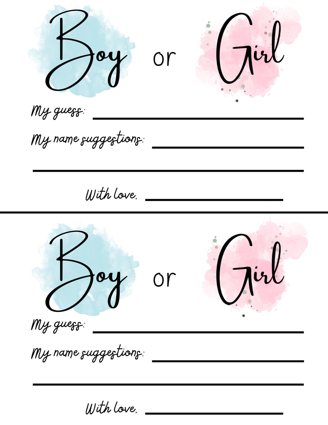Gender Reveal Guess Game Cards - Etsy