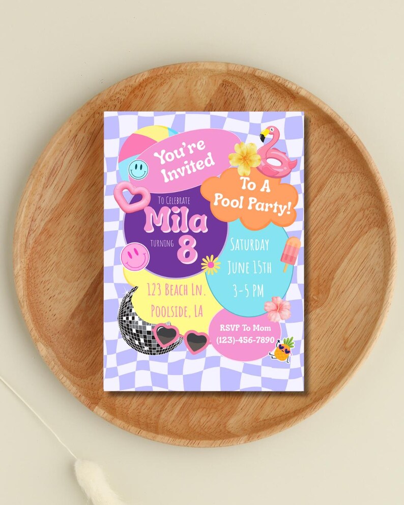 Preppy Pool Party Editable Invitation - Etsy