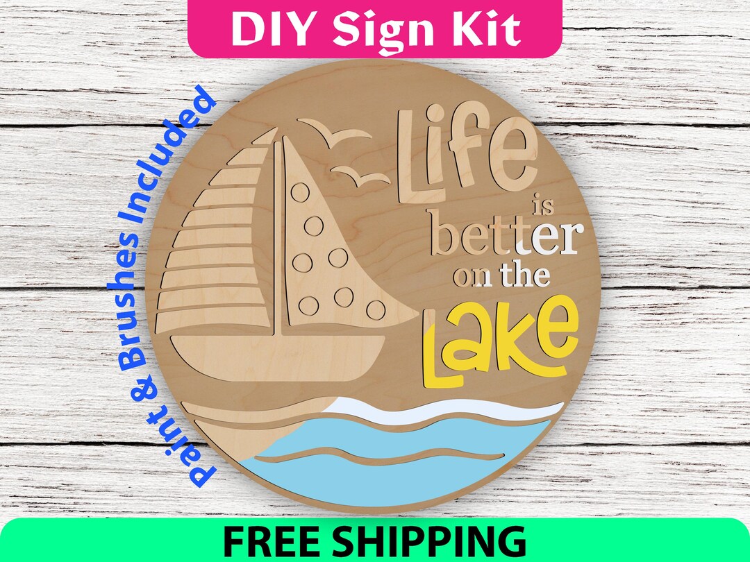 Lake House Wood Sign DIY Kit: Craft & Paint, Sailboat Decor - Etsy