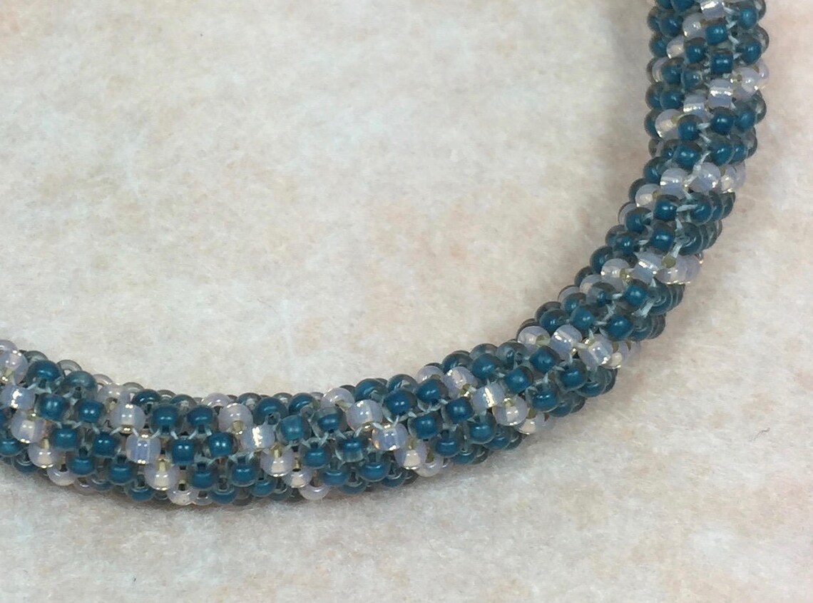 Peyote Stitch Spiral Rope Bracelet // Teal and Pale Pink Seed | Etsy