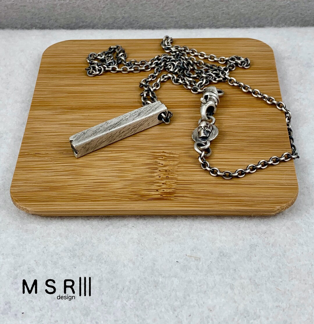 Rectangle Pillar Bar Tag Pendant on a Chain in Sterling Silver - Etsy