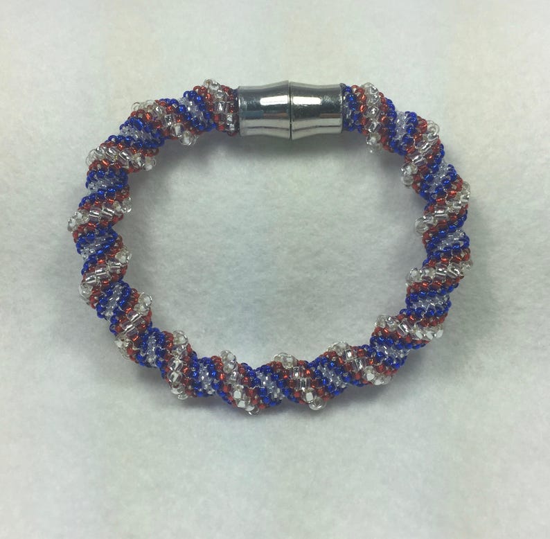 Cellini Spiral Rope Bracelet // Red White Blue Seed Beads // - Etsy