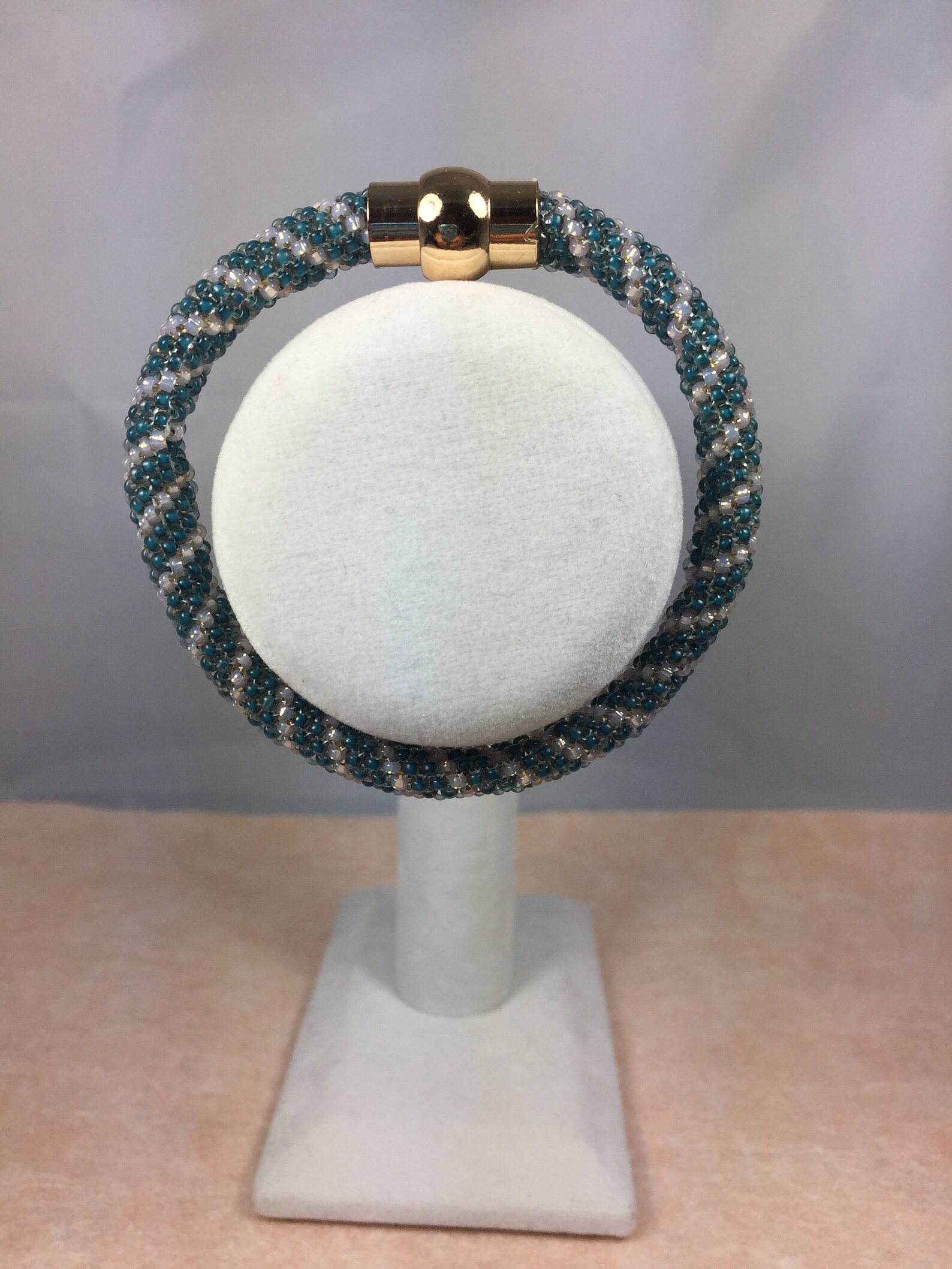 Peyote Stitch Spiral Rope Bracelet // Teal and Pale Pink Seed - Etsy