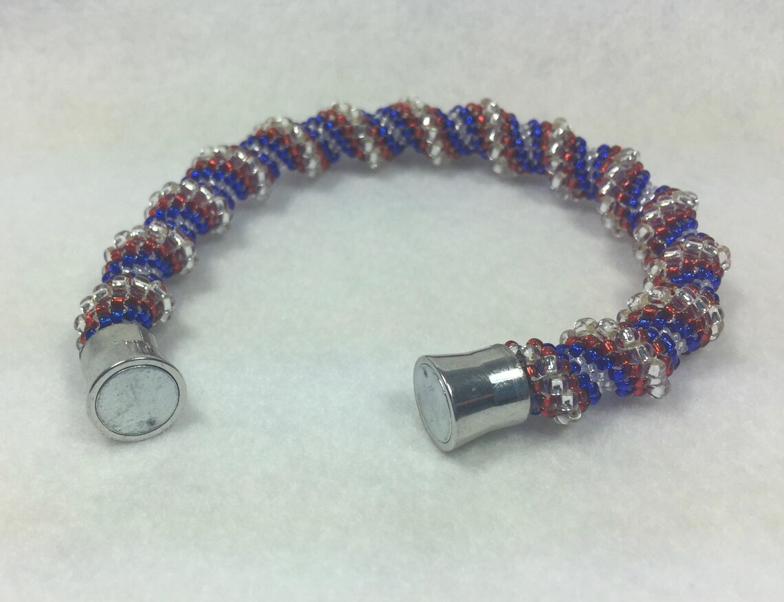 Cellini Spiral Rope Bracelet // Red White Blue Seed Beads // - Etsy