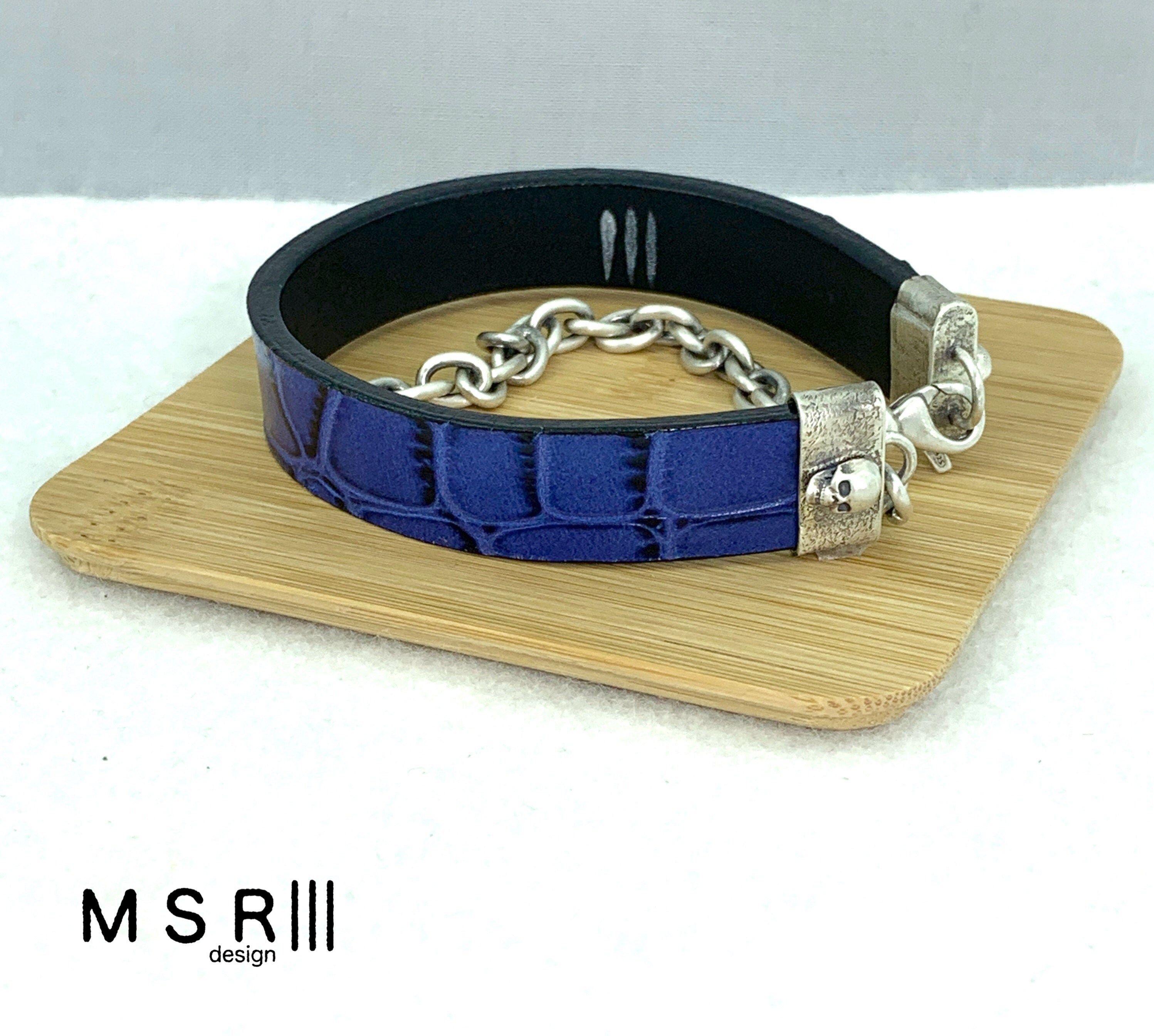 Crocodile Embossed Leather and Sterling Chain With Skull End - Etsy UK