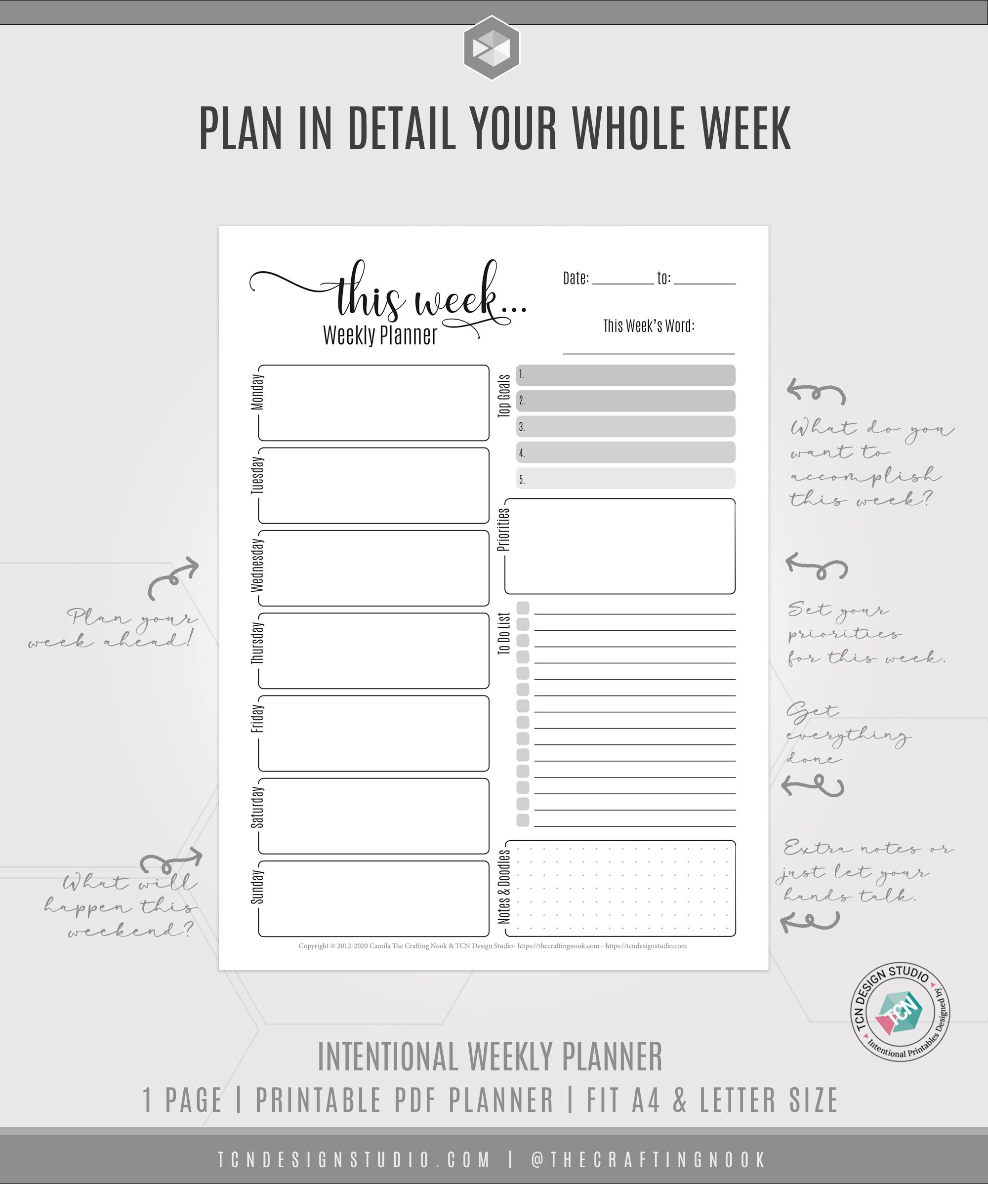 Printable Weekly Planner, Printable Week Plan, 2020 Weekly Planner ...