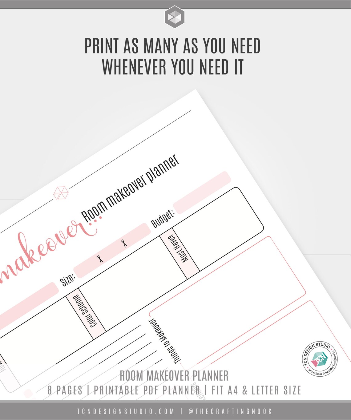 Room Design Planner, Room Makeover Planner, Printable Design Planner ...