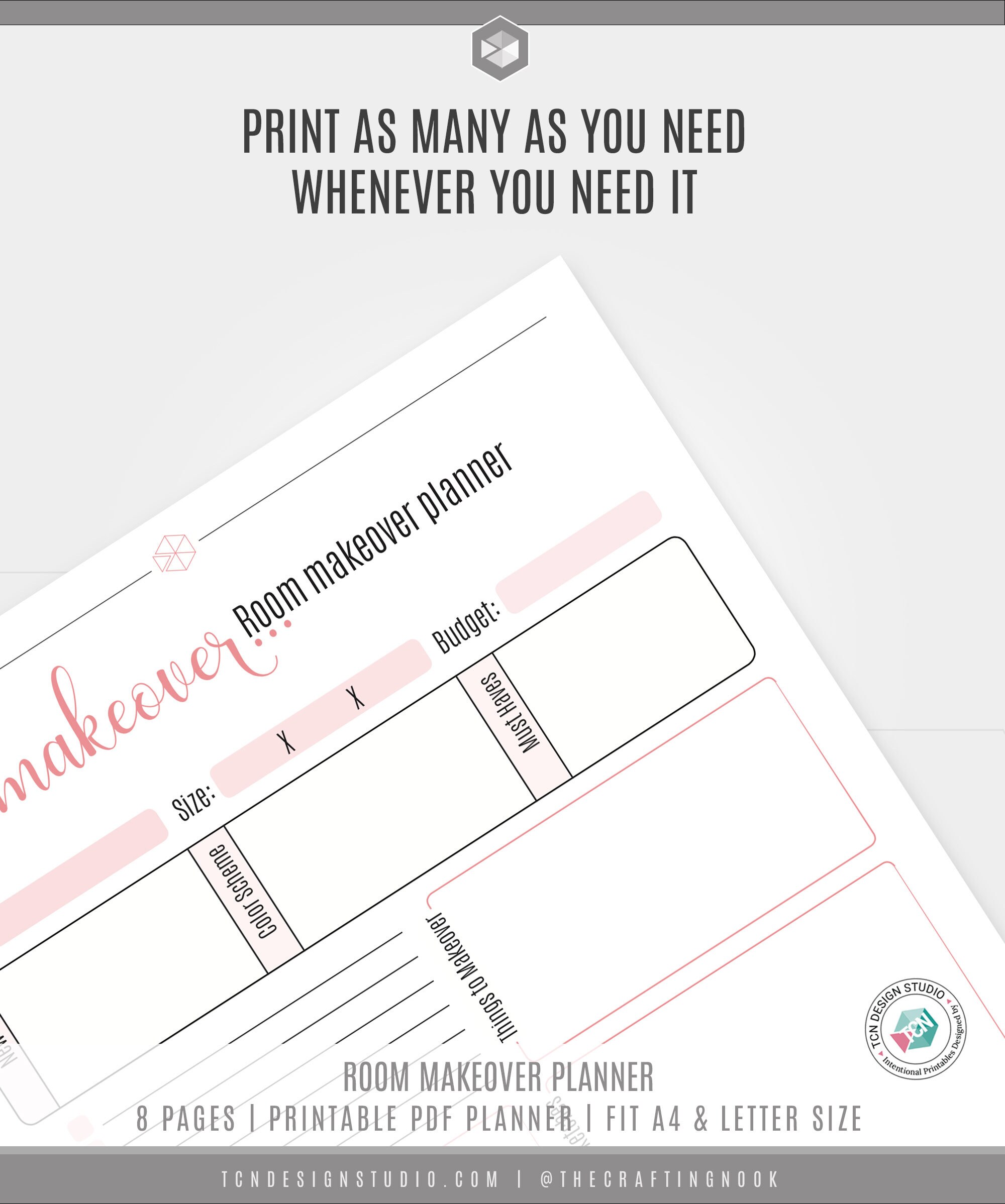 Room Design Planner, Room Makeover Planner, Printable Design Planner ...