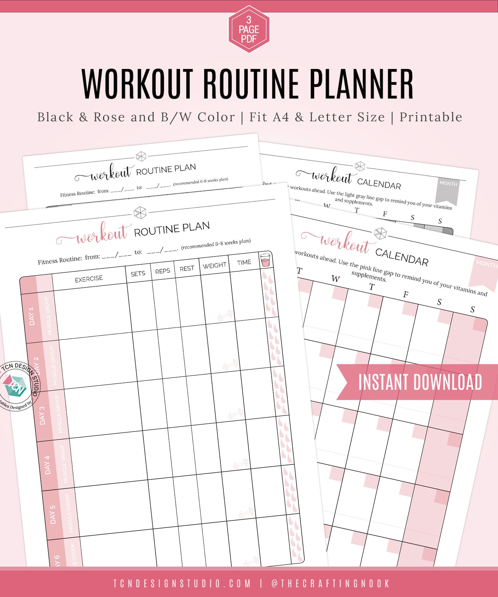 Monthly Workout Routine Tracker Printable, Home Workout Routine, Health ...