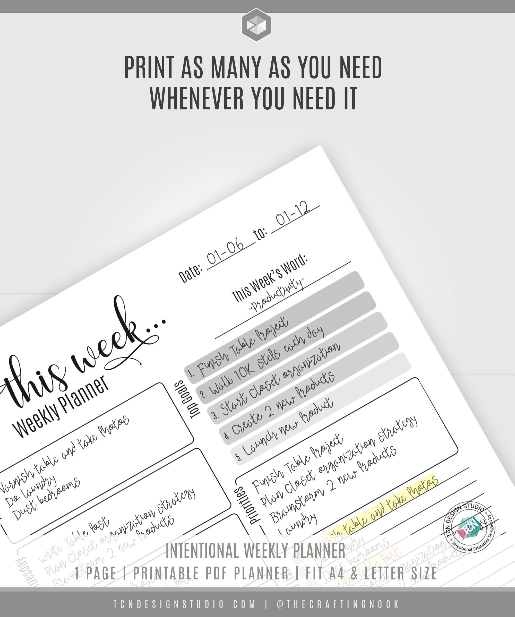 Printable Weekly Planner, Printable Week Plan, 2020 Weekly Planner ...