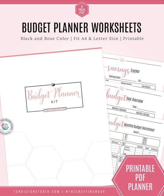 Budget Planner Printable Black & Rose Budget Planner | Etsy