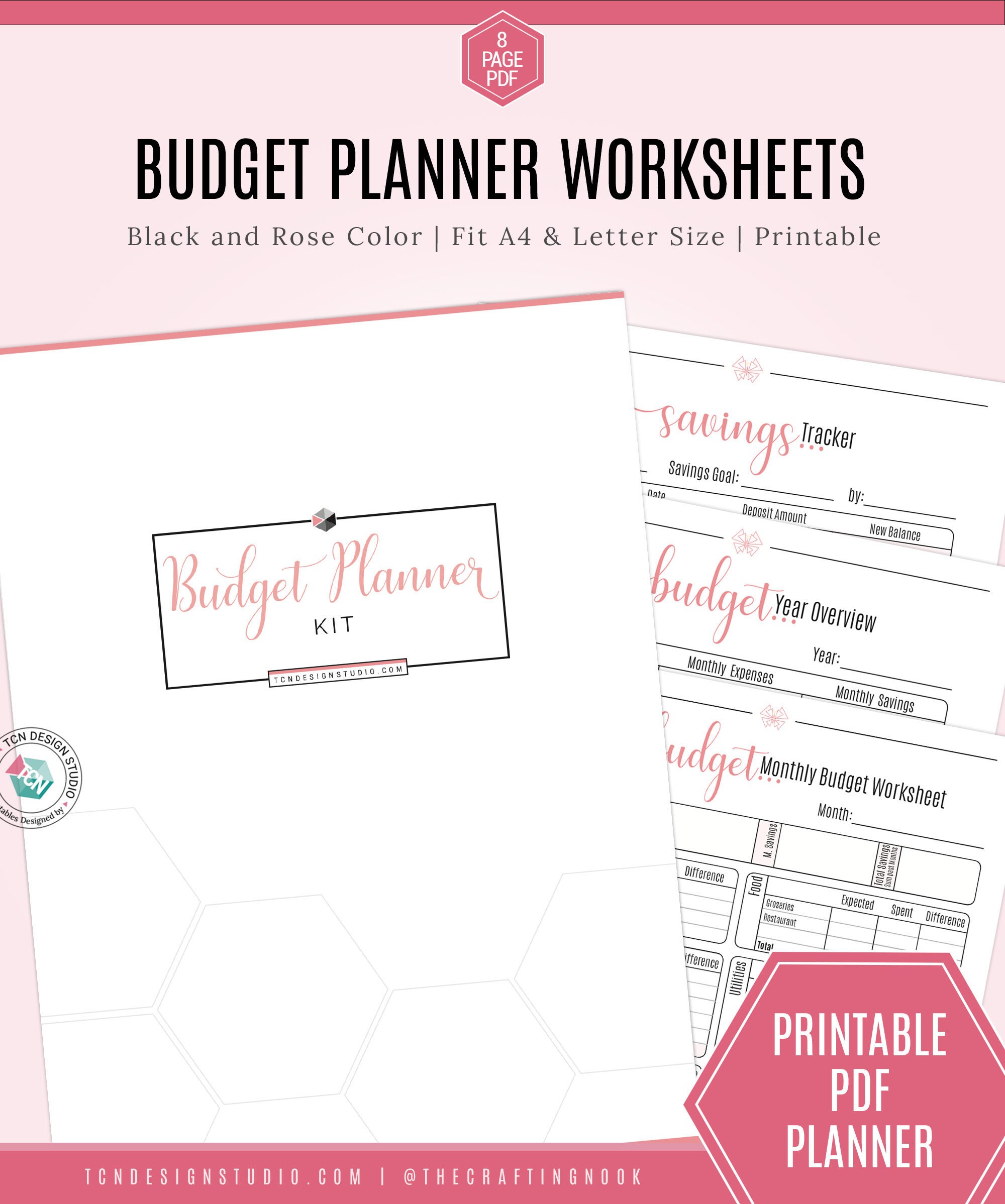 Budget Planner Printable, Black & Rose Budget Planner Worksheet, Budget ...