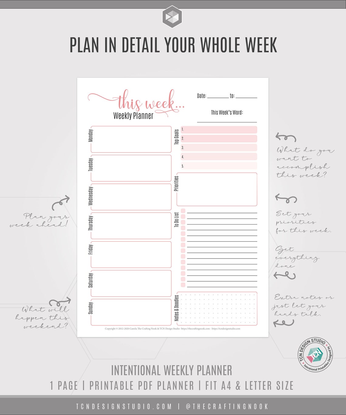 Printable Weekly Planner, Printable Week Plan, 2020 Weekly Planner ...