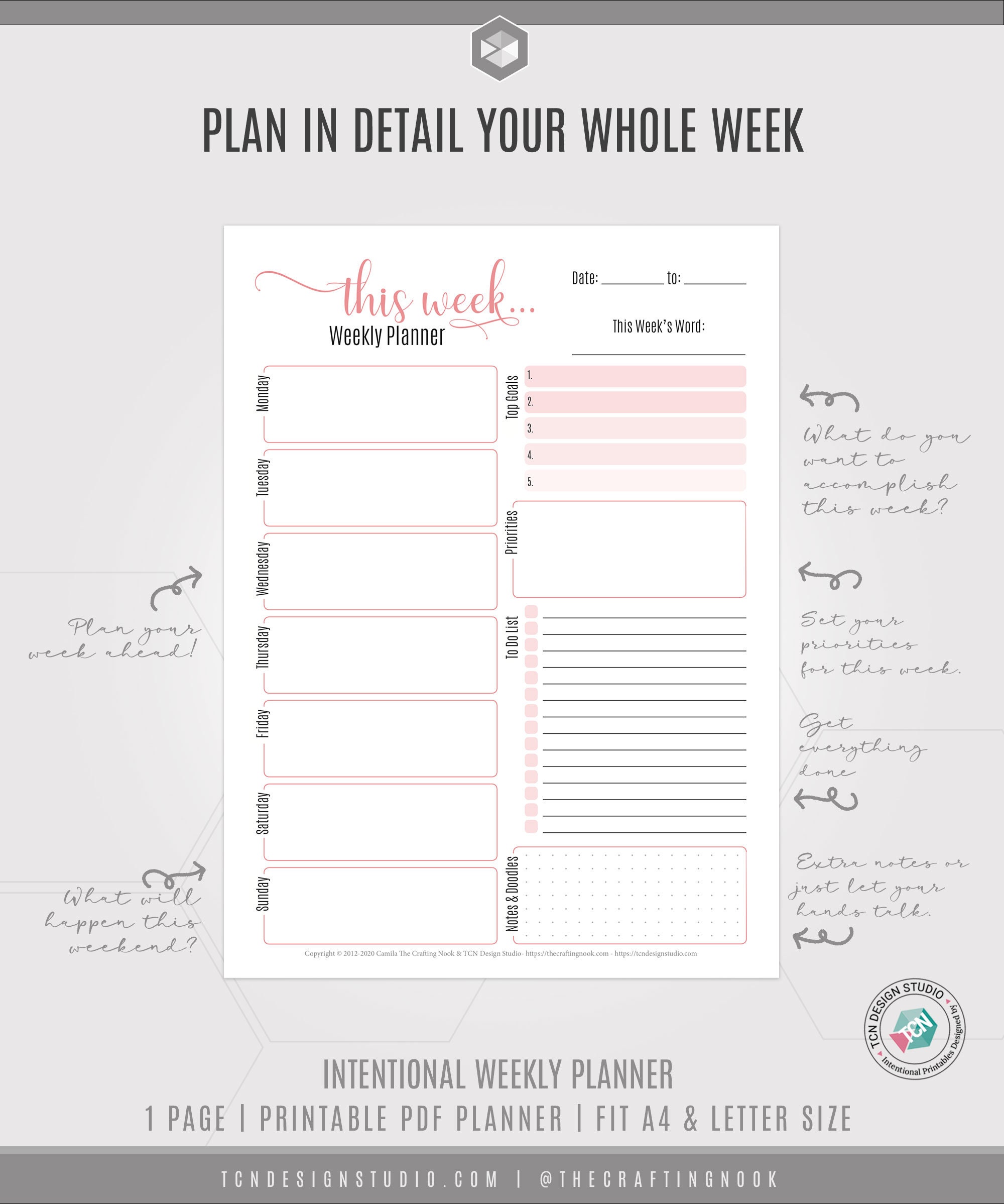 Printable Weekly Planner, Printable Week Plan, 2020 Weekly Planner ...
