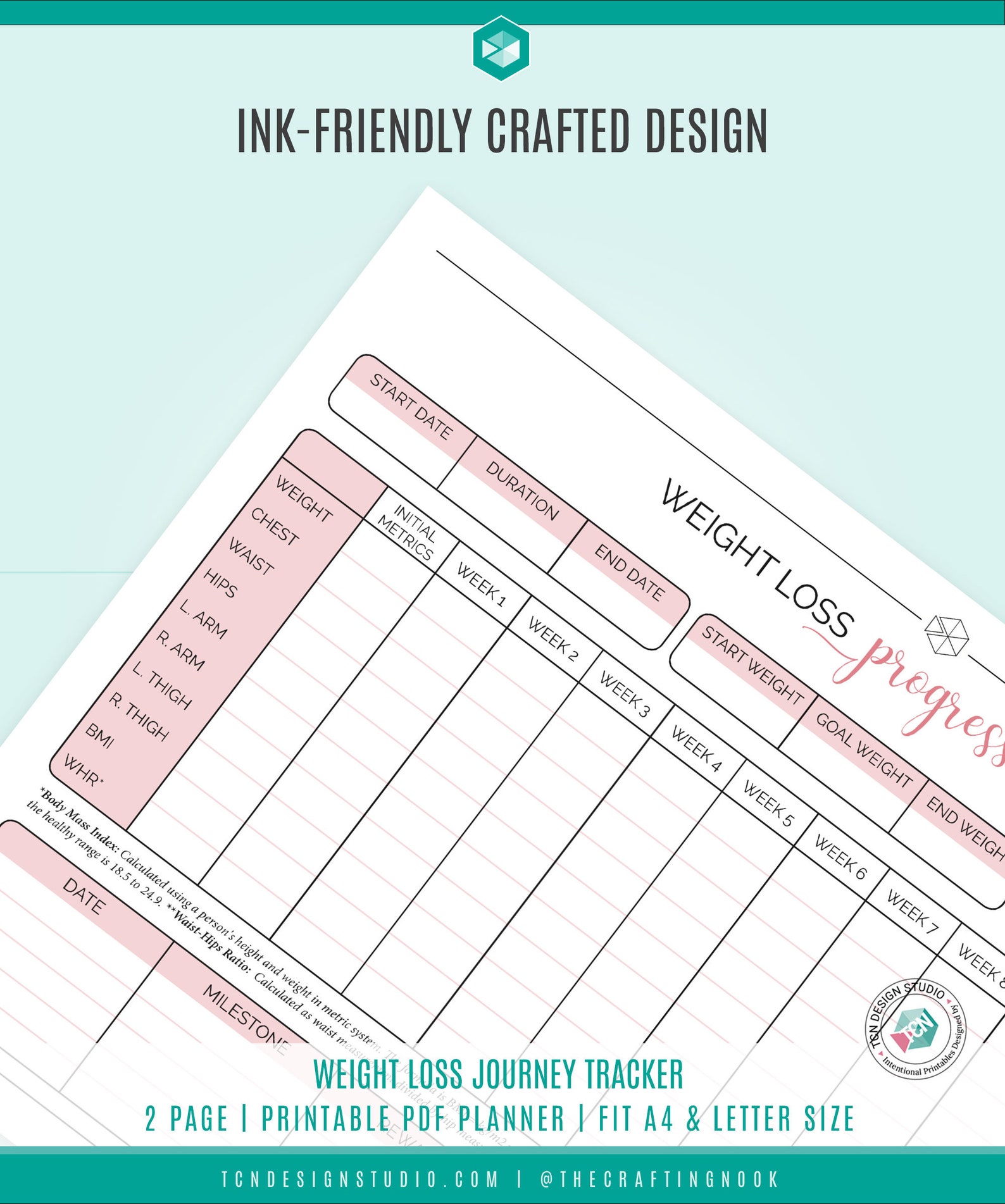 12-week Weight Loss Journey Tracker Printable, Self Care Motivational ...