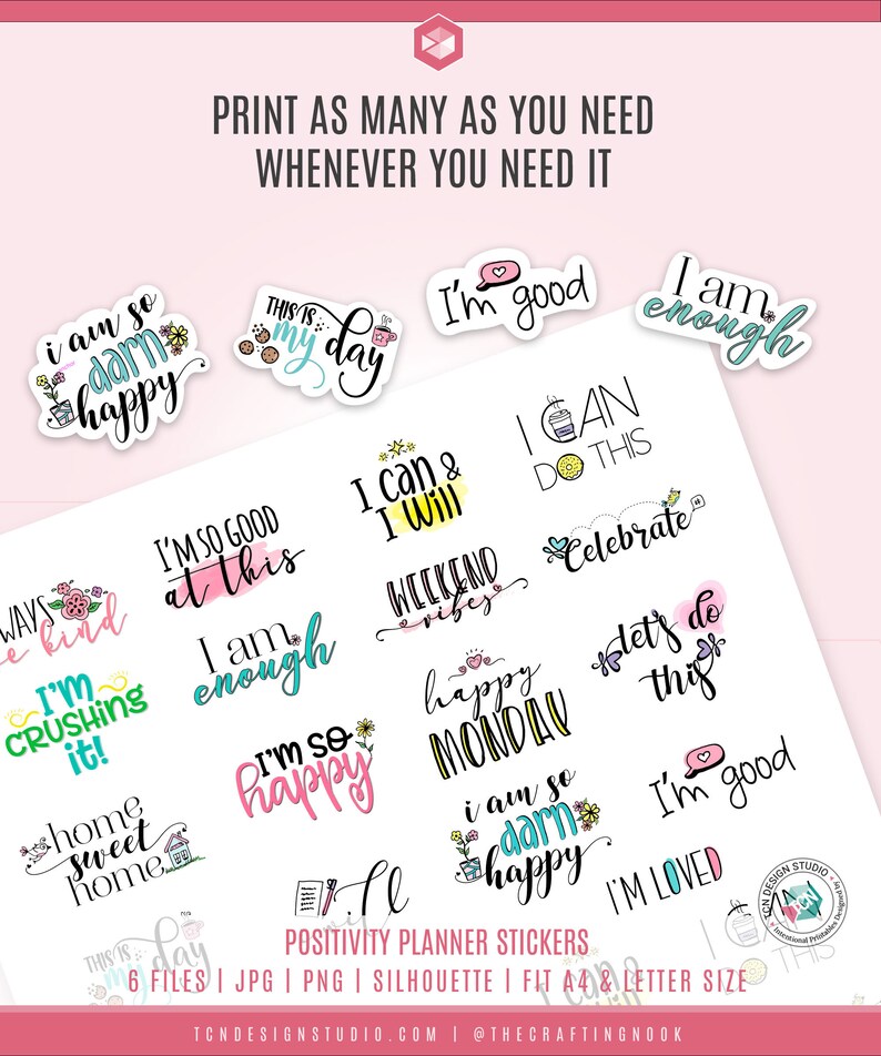 Positivity Planner Printable Stickers, Bullet Journal Stickers ...