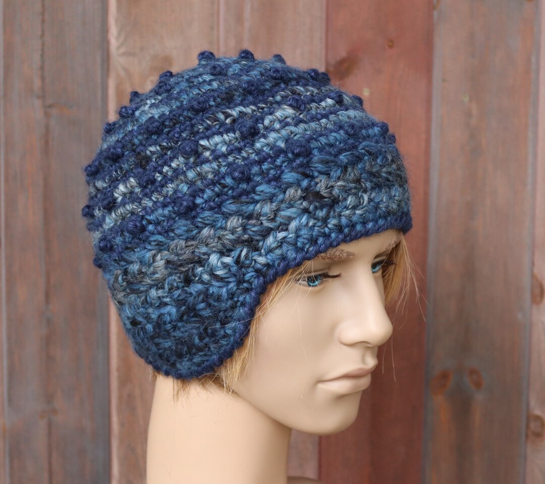 Ear Flap Womens Hat Crochet Blue Beanie Hat With Ear Muffs - Etsy