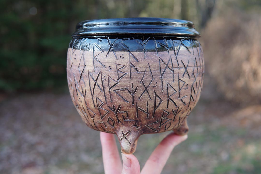 XXL Runic Cauldron Bowl in Silk Black - Etsy