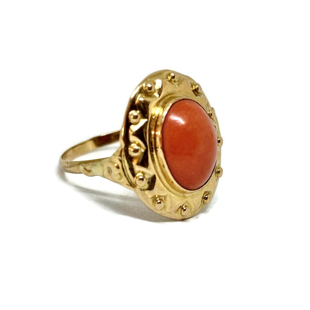 Red Coral Ring With Natural Red Coral From the Mediterranean. Vintage ...