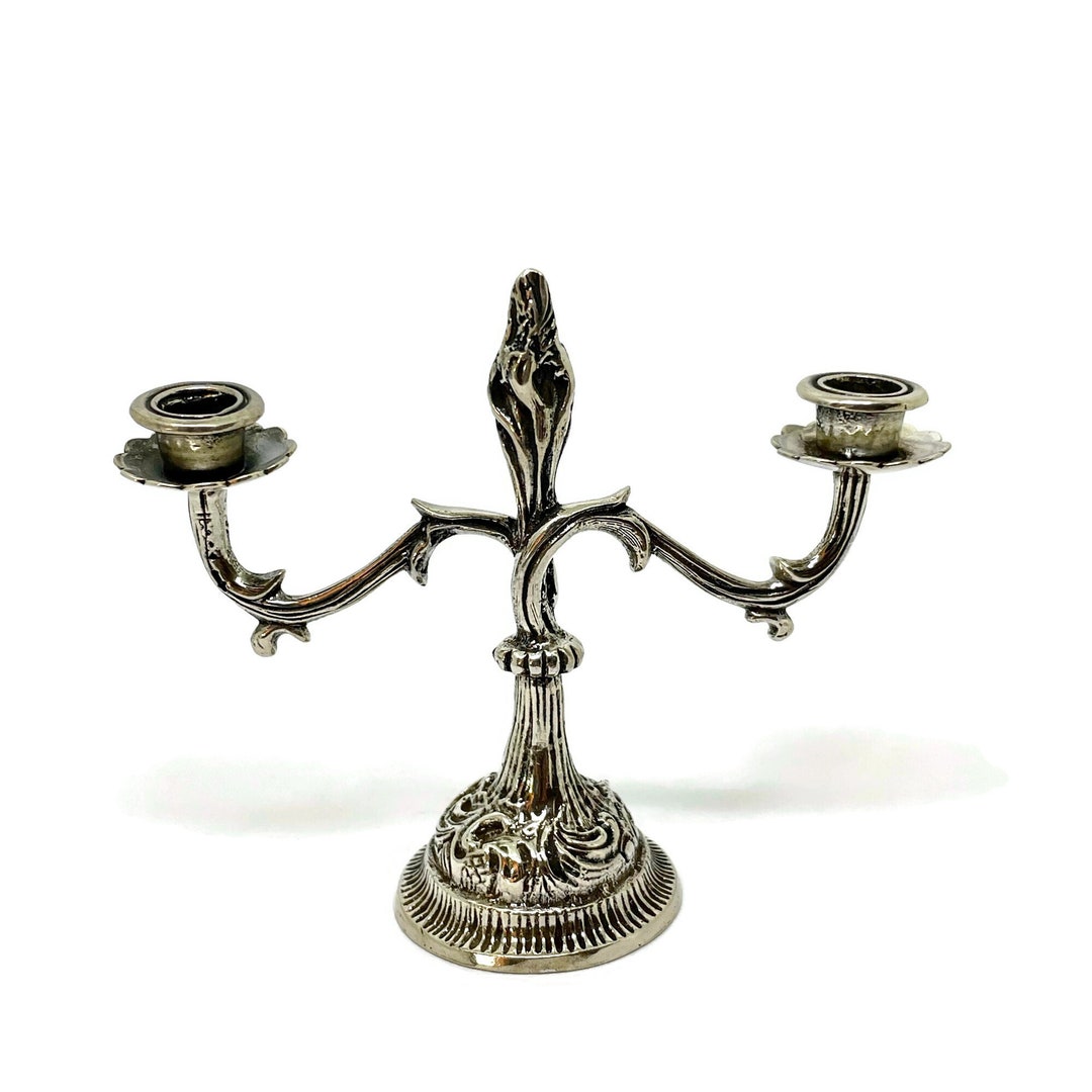Miniature Silver Candelabra, Dollhouse Candle Stick Holder Silver ...