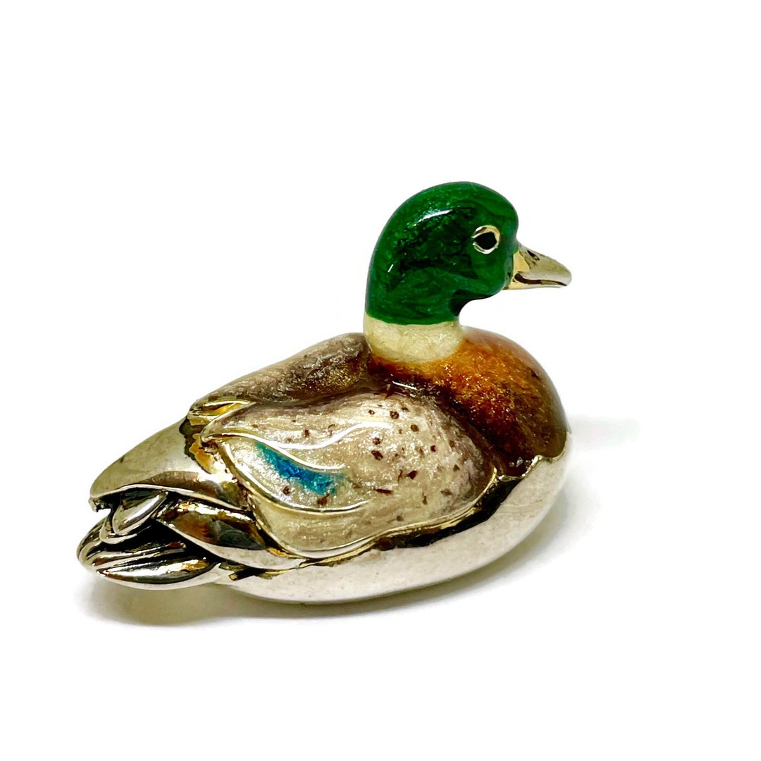 Male Mallard Saturno Silver Enamel Duck. 925 Sterling Silver Male Duck ...