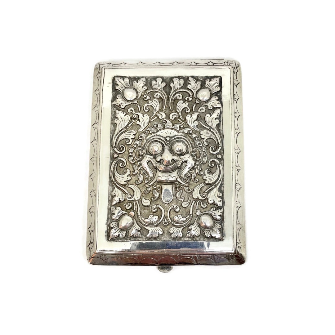 Balinese Silver Cigarette Box With Driven Images and Decorated Bottom ...