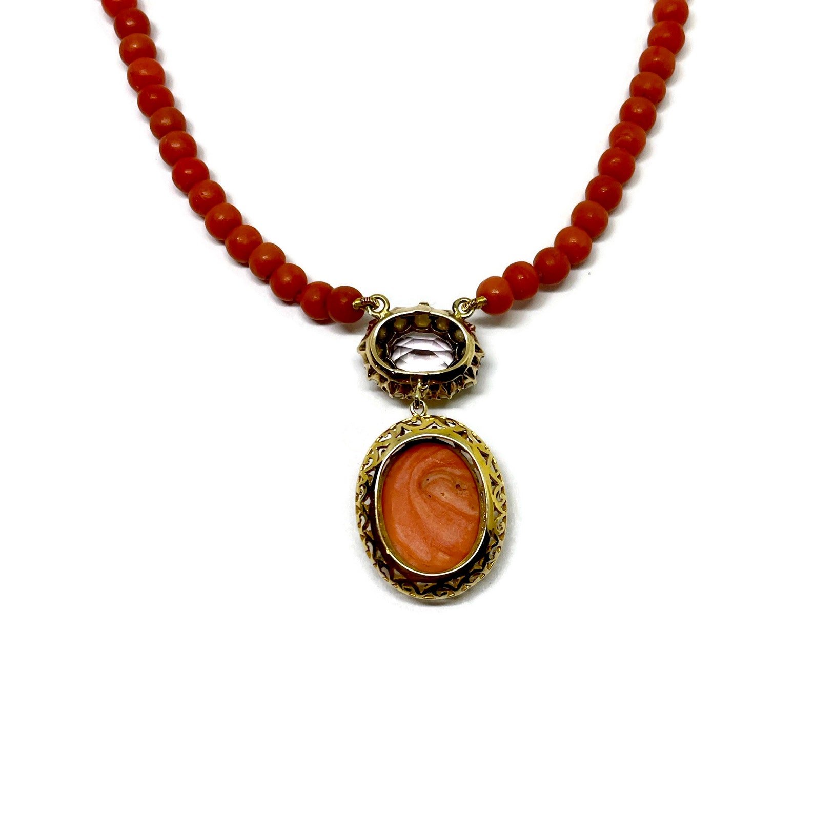 Genuine Red Coral Necklace With Gold Centre Pieces . Seed Pearls With ...