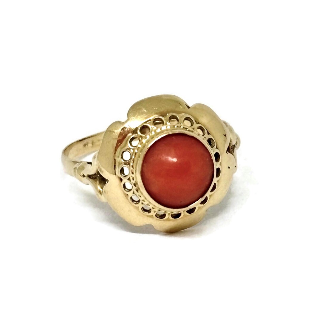 Red Coral Ring With Natural Red Coral From the Mediterranean. Vintage ...