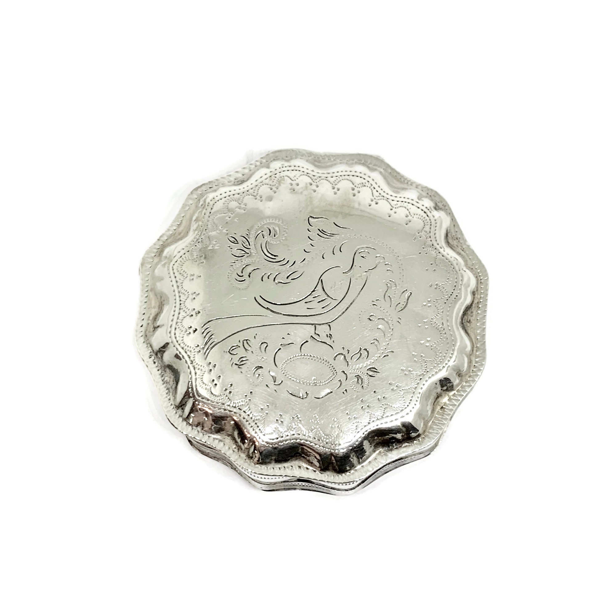 Antique Silver Peppermint Box Engraved With Bird and - Etsy