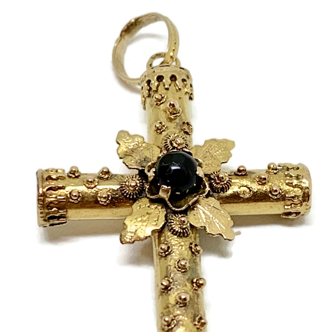 Victorian Filigree 9k Gold Cross Pendant With Garnet Center Stone. - Etsy