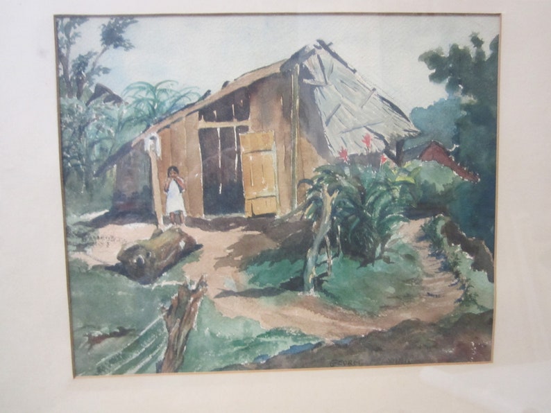 George Feldman Watercolor: Little Girl by a Hut - Etsy
