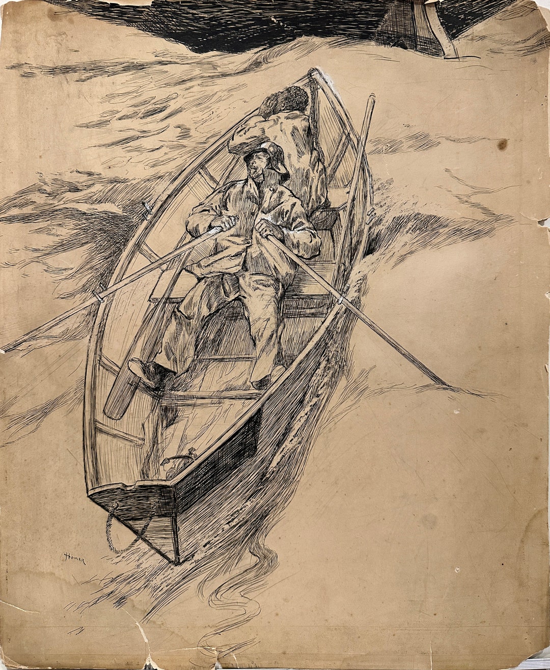 Winslow Homer Drawing: Man Rowing a Boat - Etsy