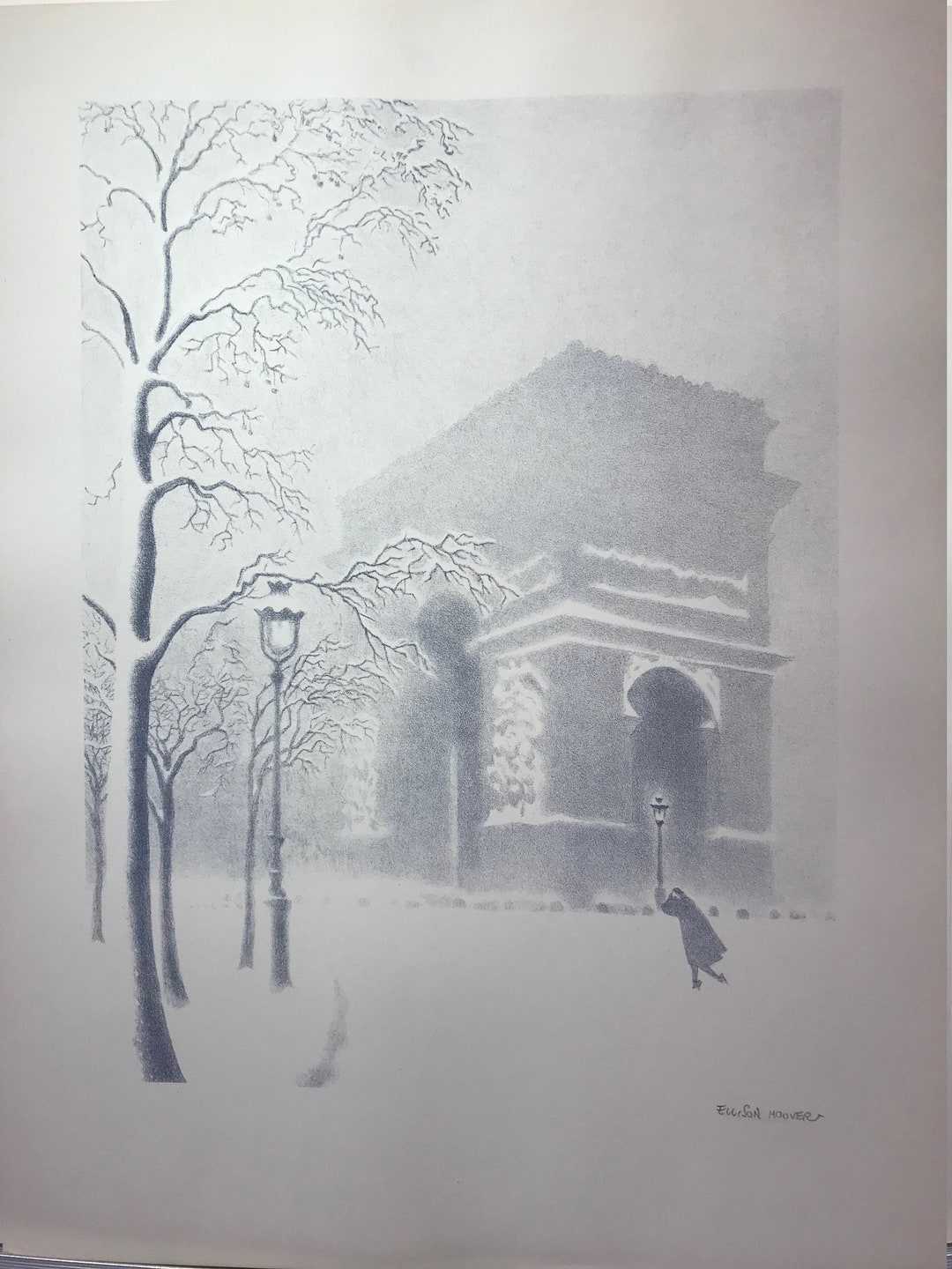 Ellison Hoover Lithograph: "winter-arche De Triomphe Paris" - Etsy