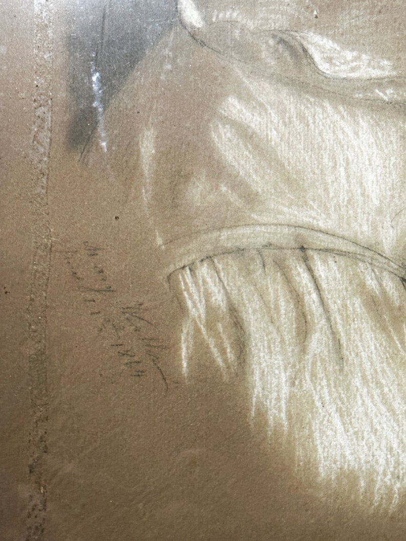 Drawing by Illegible Artist: Portrait of a Girl With a Bird on Her ...