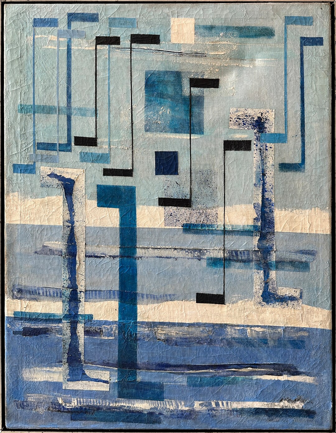 Irene Rice Pereira Oil on Canvas: Blue Abstract Composition "movement ...