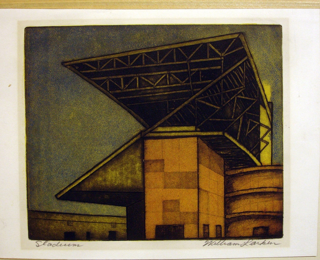 William Larkin - Color Etching ("stadium") - Etsy