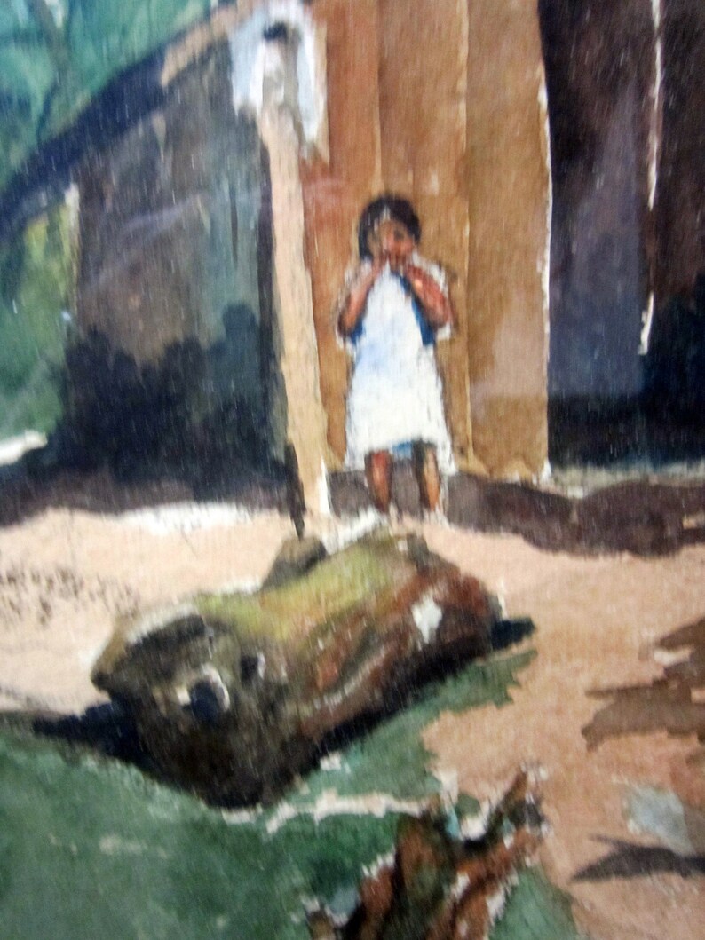 George Feldman Watercolor: Little Girl by a Hut - Etsy