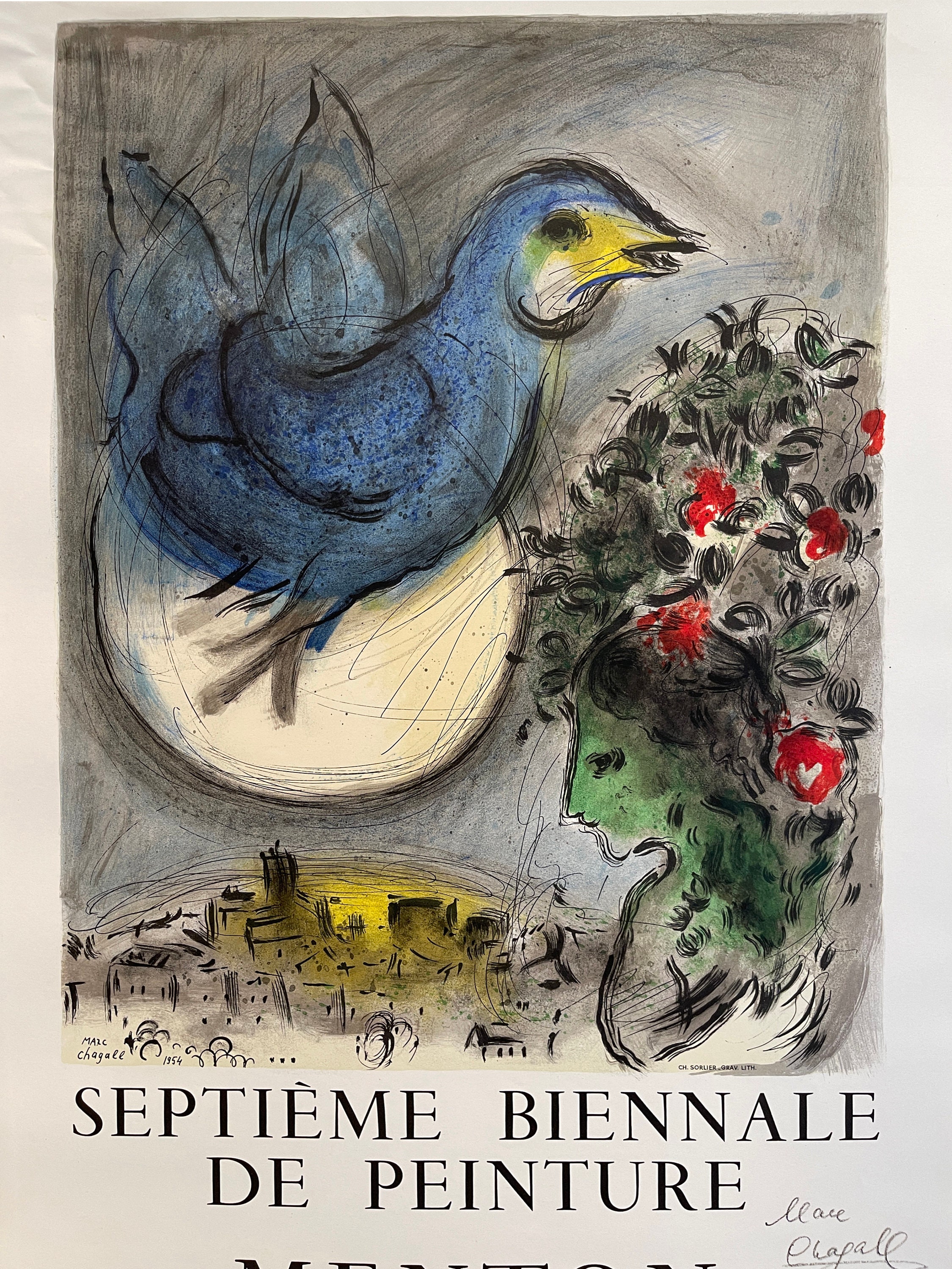 Marc Chagall Signed Lithograph: “the Blue Bird” - Etsy