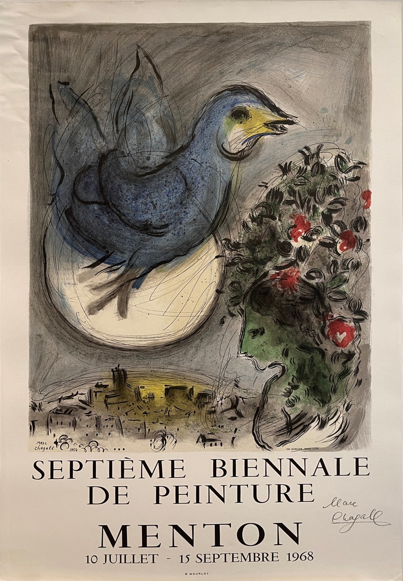 Marc Chagall Signed Lithograph: “the Blue Bird” - Etsy