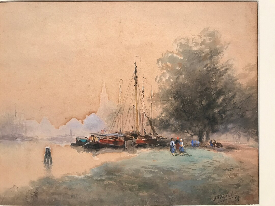 Frank F. English Watercolor: Fishing Boats at the Shore - Etsy