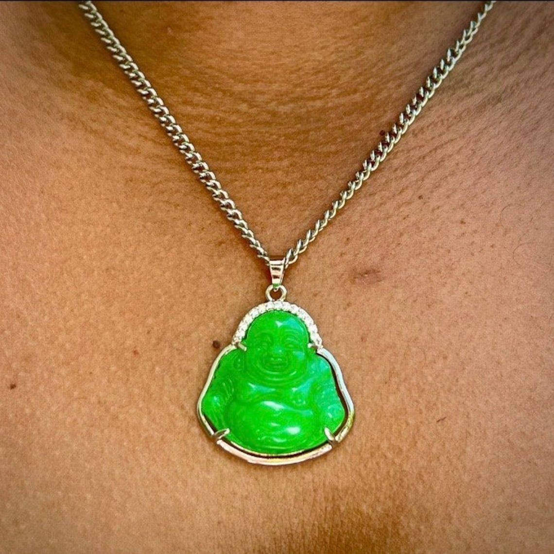 Jade Buddha Crystal Necklace, Stainless Steel, Tarnish Free ...