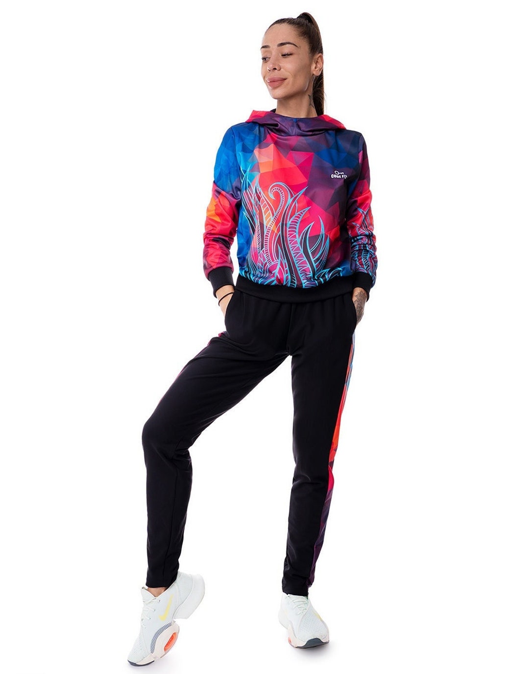 Retro 90s Cuffed Tracksuit With Cropped Gym Hoodie and Slim Fit Jogging ...
