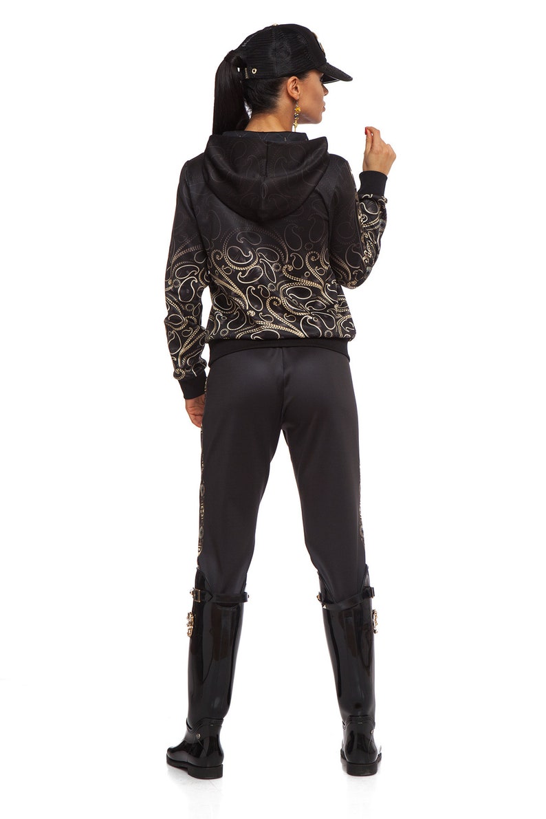 Black and Gold Tracksuit Outfit for Women, Street Style Two Piece ...