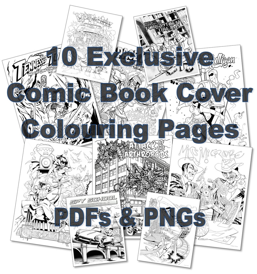 10 X Comic Book Cover Colouring Pages Pdfs and Pngs - Etsy