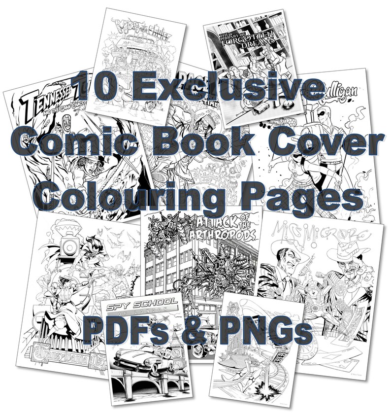 10 X Comic Book Cover Colouring Pages Pdfs and Pngs - Etsy