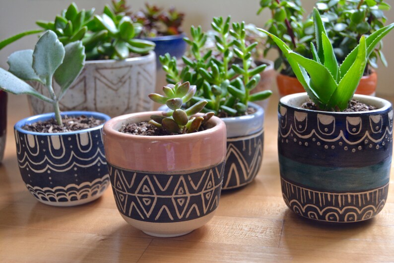 Ceramic Planter With Chevron Design - Etsy