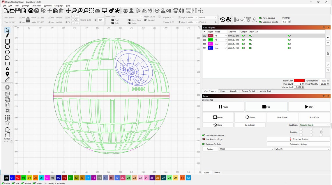 Death Star .svg .dxf .png .pdf and Lightburn Files for Use With Lasers ...