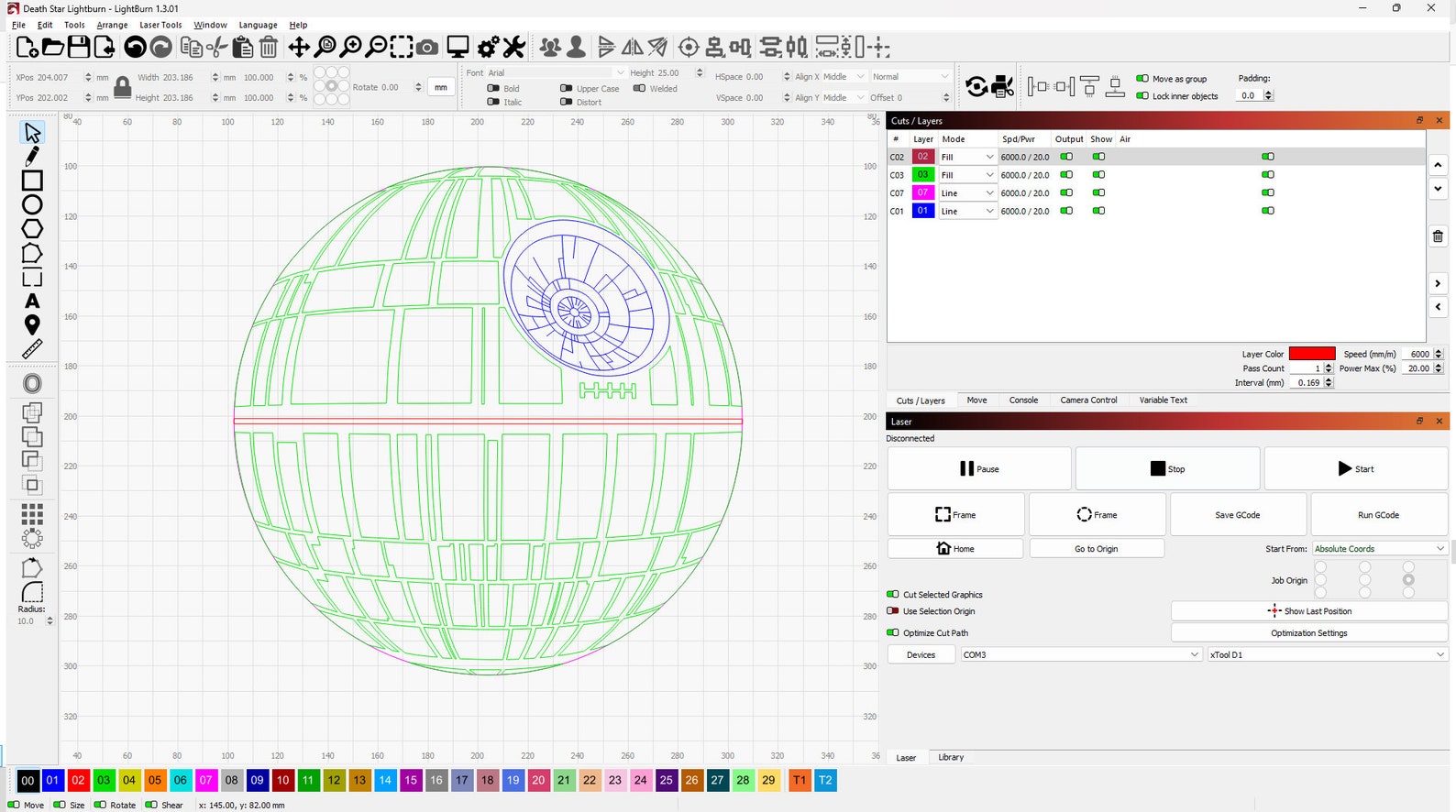 Death Star .svg .dxf .png .pdf and Lightburn Files for Use With Lasers ...