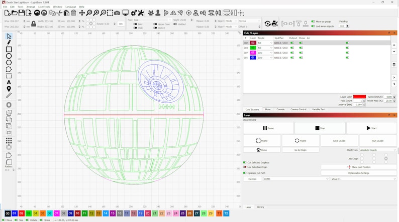 Death Star .svg .dxf .png .pdf and Lightburn Files for Use With Lasers ...