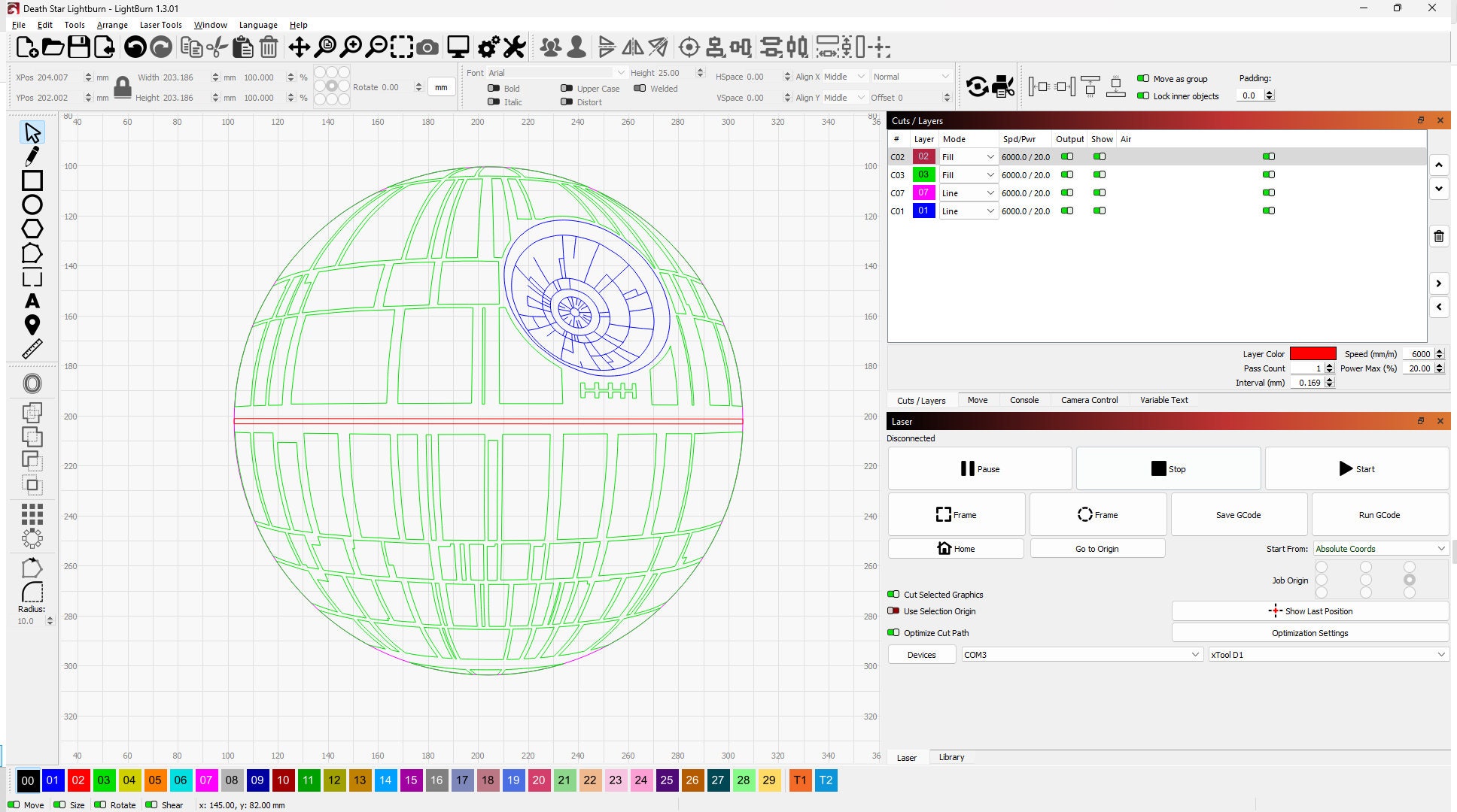 Death Star .svg .dxf .png .pdf and Lightburn Files for Use With Lasers ...